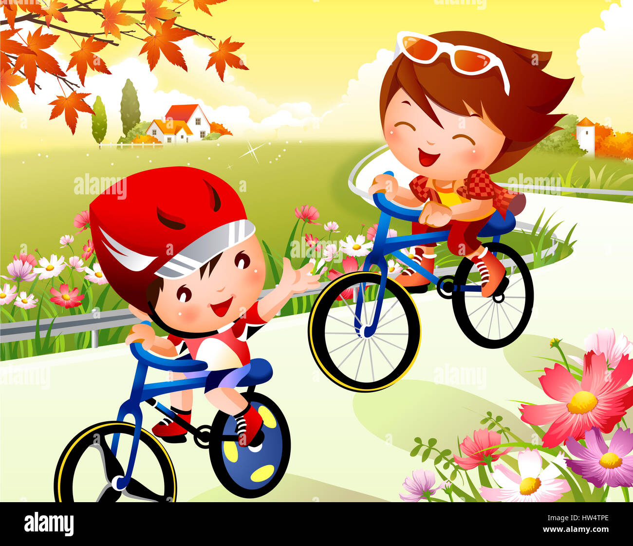 Cartoon image kid riding bicycle hi-res stock photography and images ...
