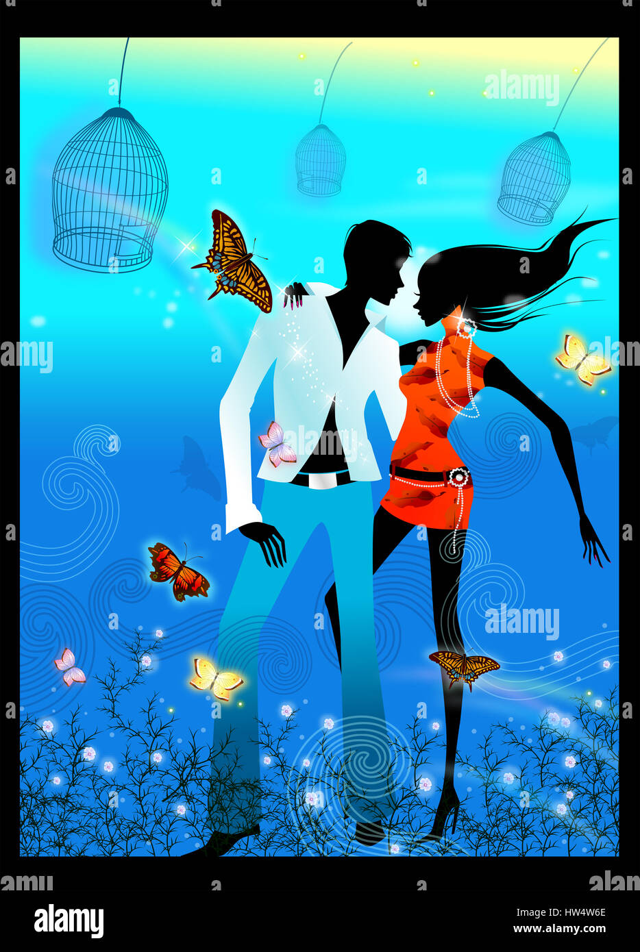 adults only,affectionate,arm around,cuddling,butterfly,cage,cartoon ...