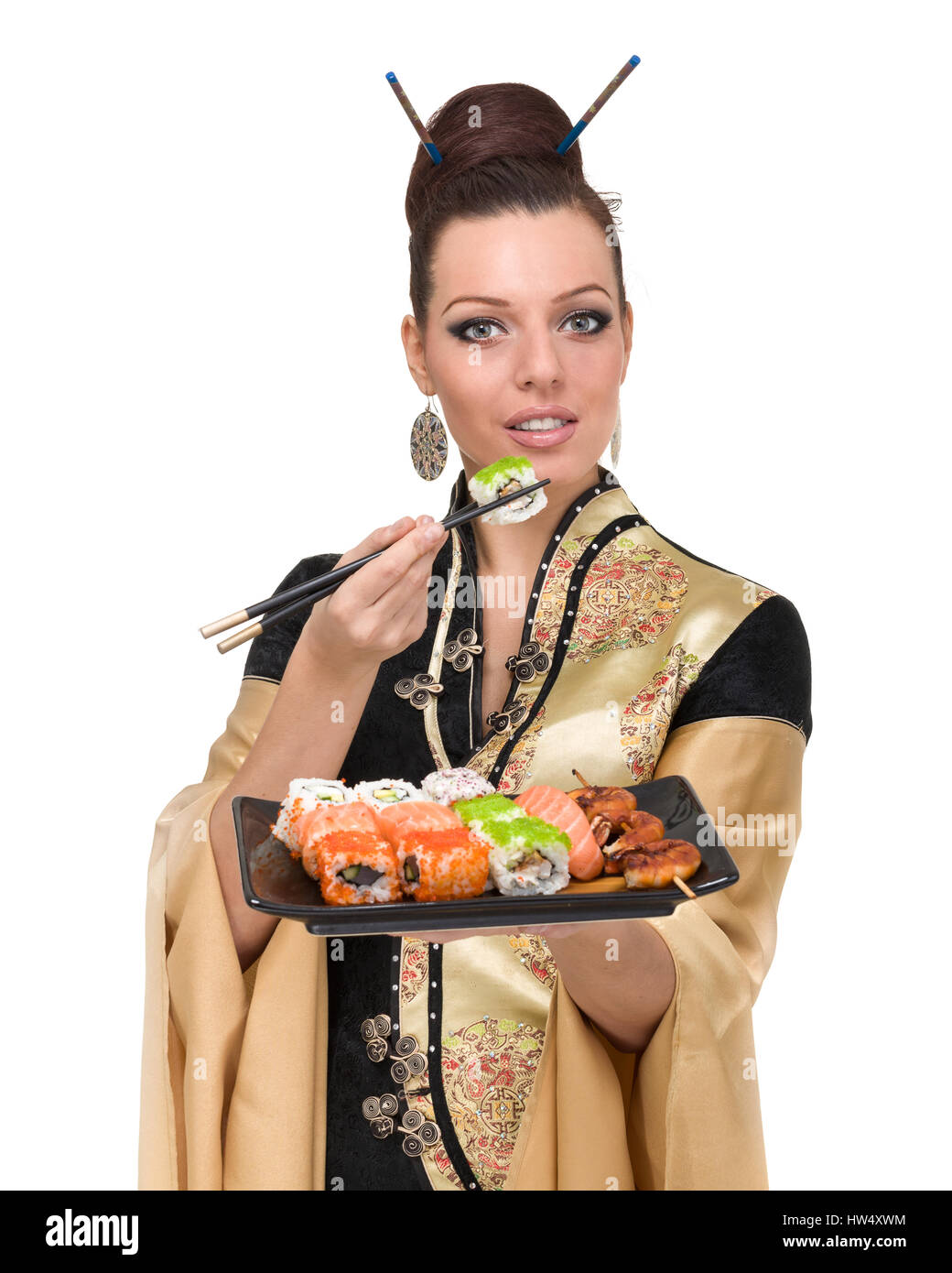 woman in traditional dress with eastern food Stock Photo - Alamy