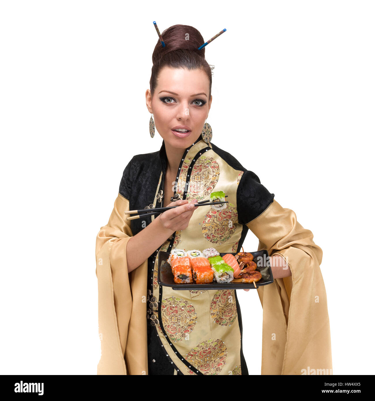 woman in traditional dress with eastern food Stock Photo - Alamy