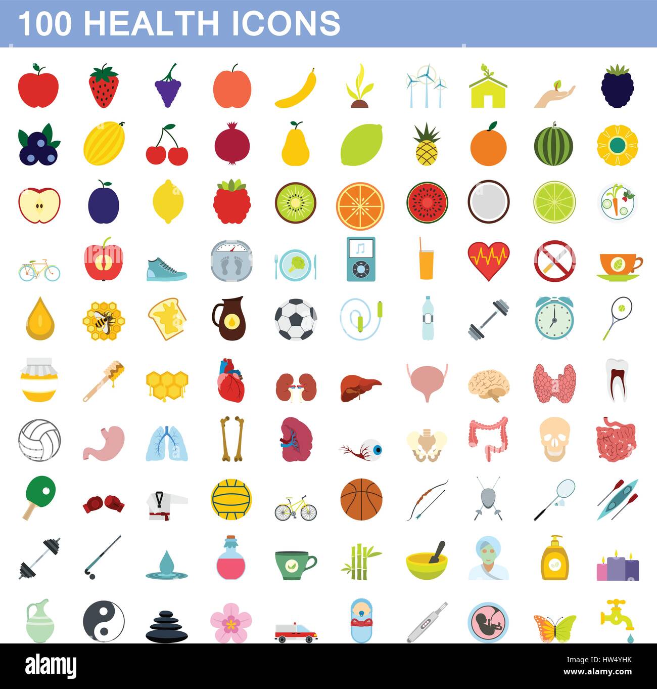 100 health icons set, flat style Stock Vector Image & Art - Alamy