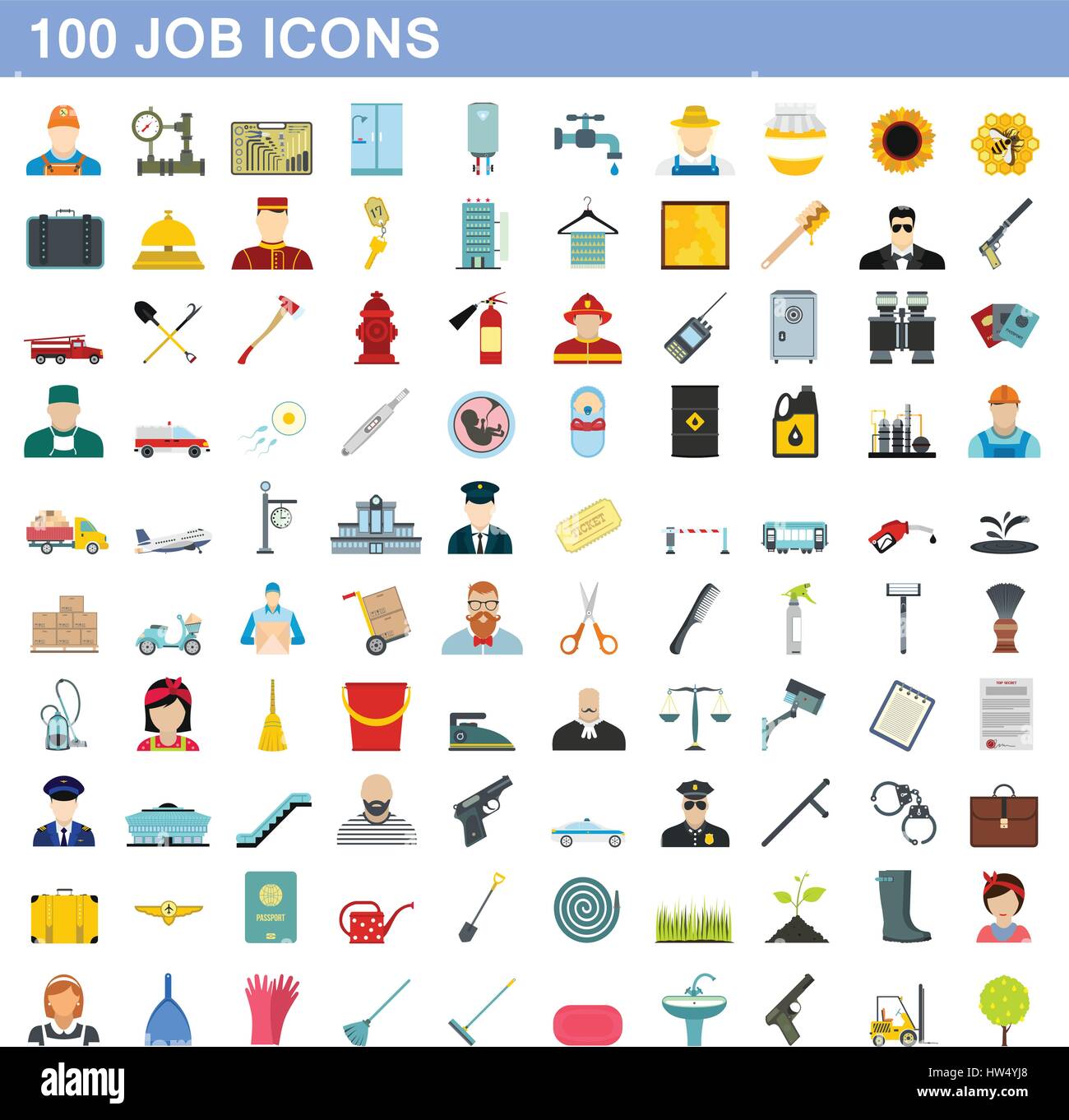 100 job icons set, flat style Stock Vector Image & Art - Alamy