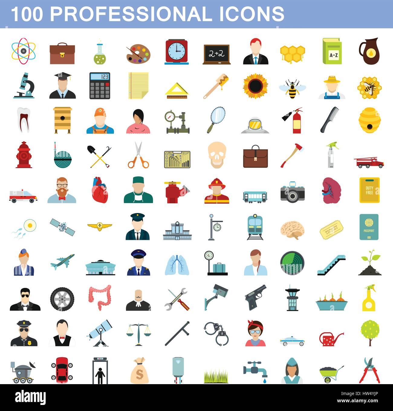 100 professional icons set, flat style Stock Vector Image & Art - Alamy