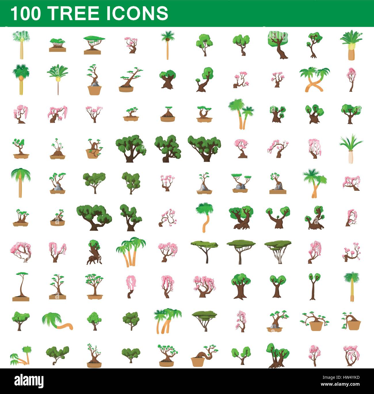 100 tree icons set, cartoon style Stock Vector Image & Art - Alamy