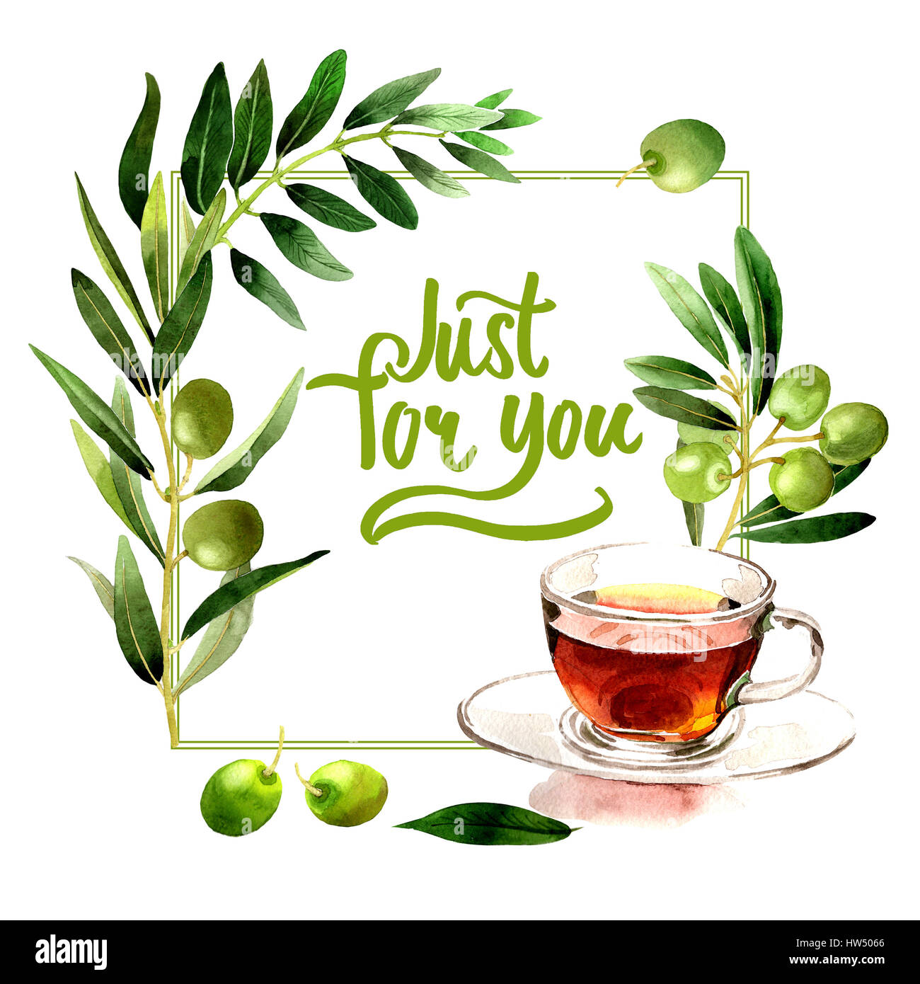 Olive tree frame in a watercolor style isolated Stock Photo - Alamy