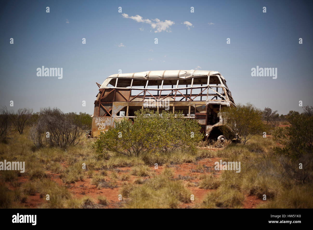 An old broken bus on the North West Coastal Highway, Australia Stock ...