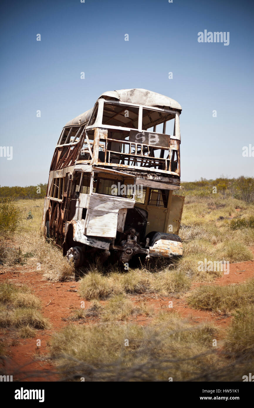 An old broken bus on the North West Coastal Highway, Australia Stock ...