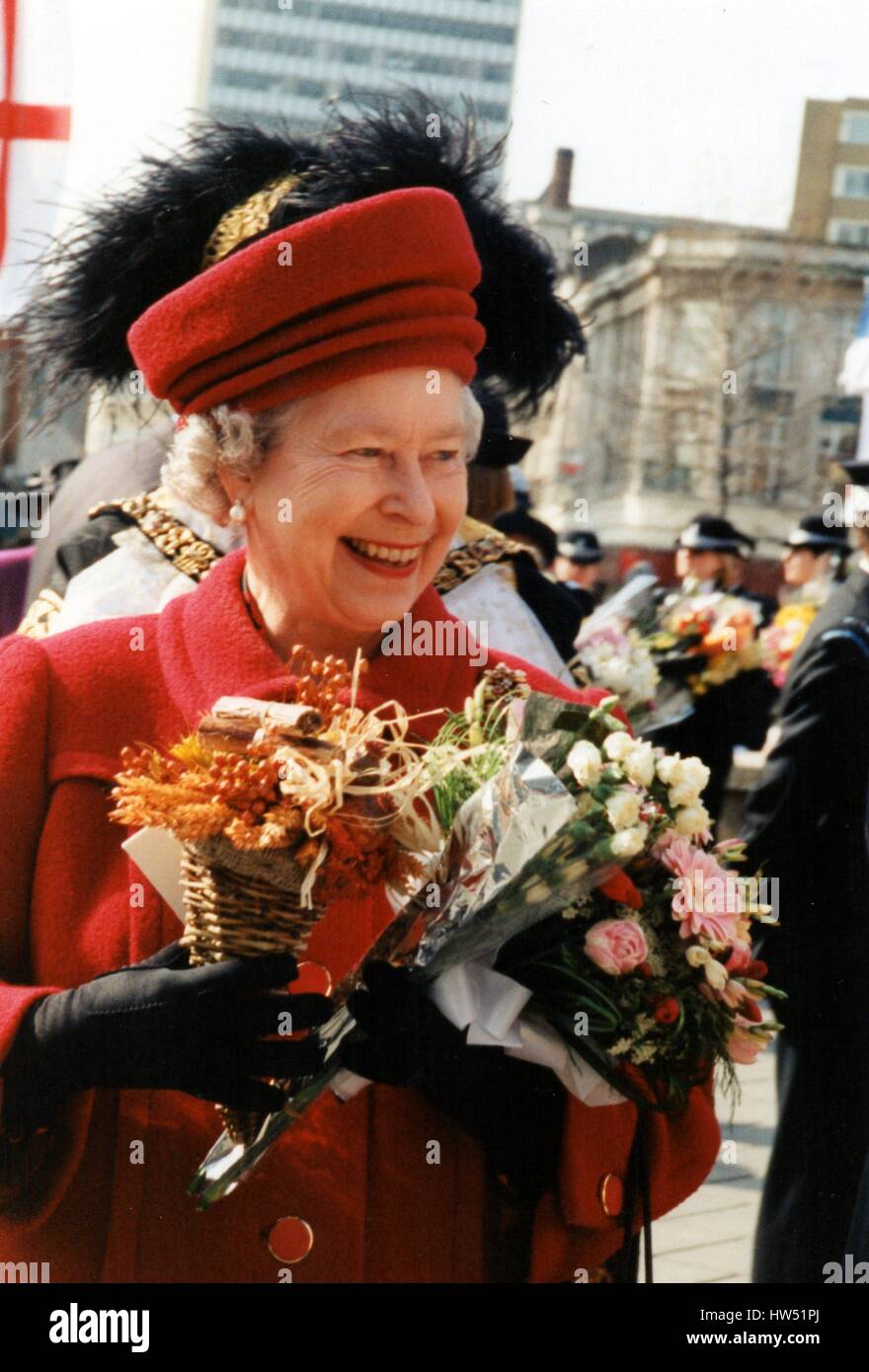 HM Queen Elizabeth II visits Nottingham March 21st 1997. Walkabout ...