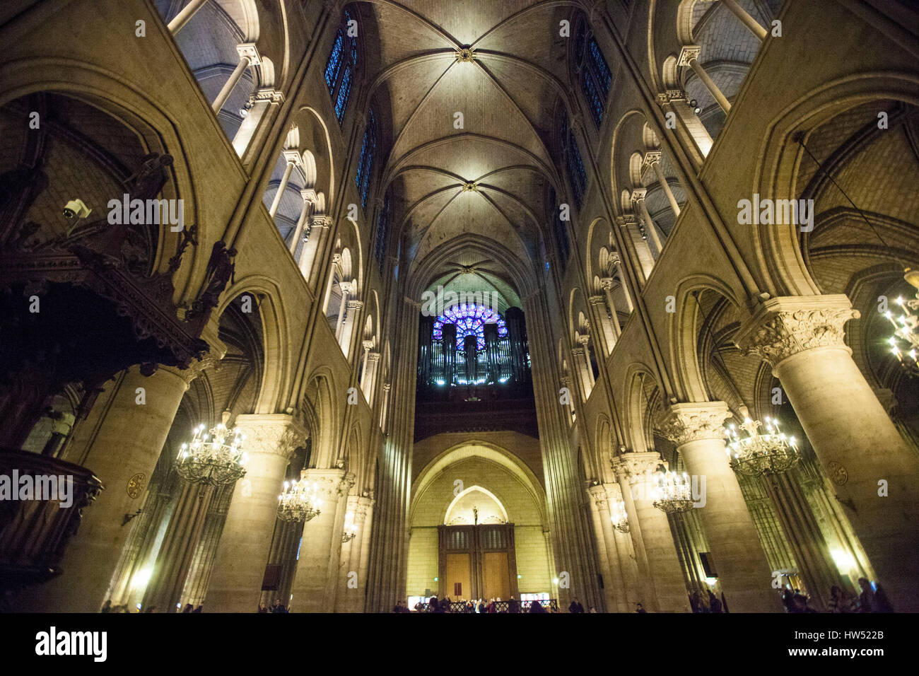 Inside the Notre Dame Cathedral also known as the Notre Dame de Paris ...