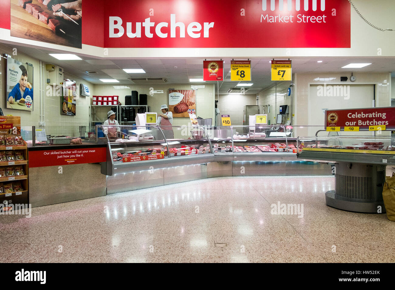 Morrisons Interior Supermarket Butcher Retail Food Stock Photo - Alamy