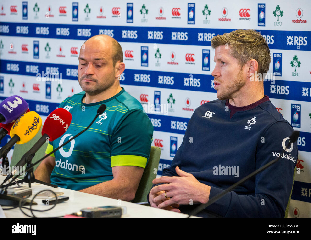 Ireland captain Rory Best (L) and forwards coach Simon Easterby (R ...