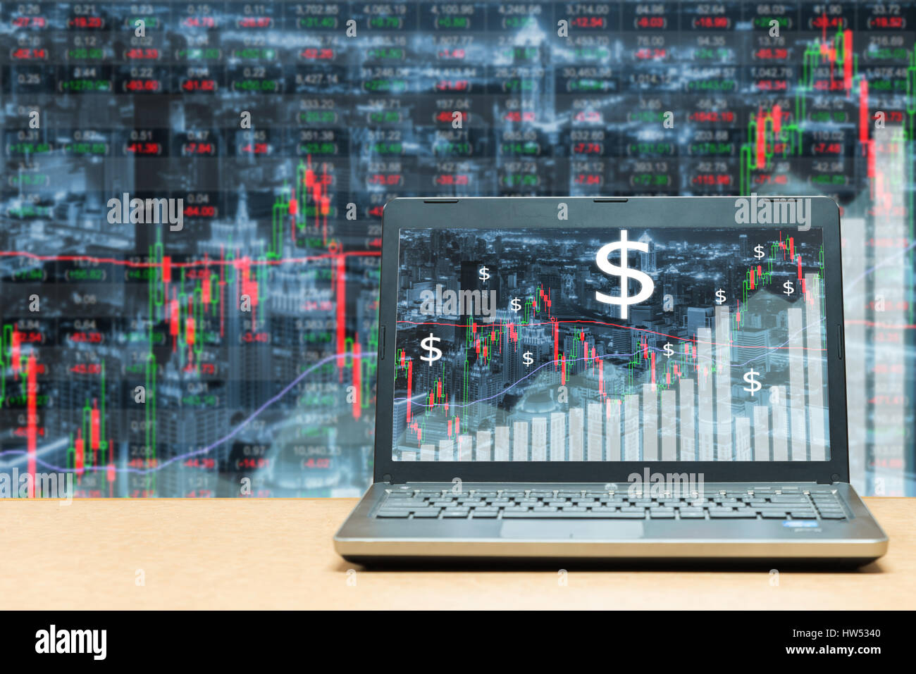 Laptop with stock exchange market business trading graph. Business ...