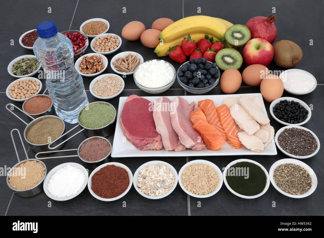 Body building health food of high protein lean meat and salmon ...