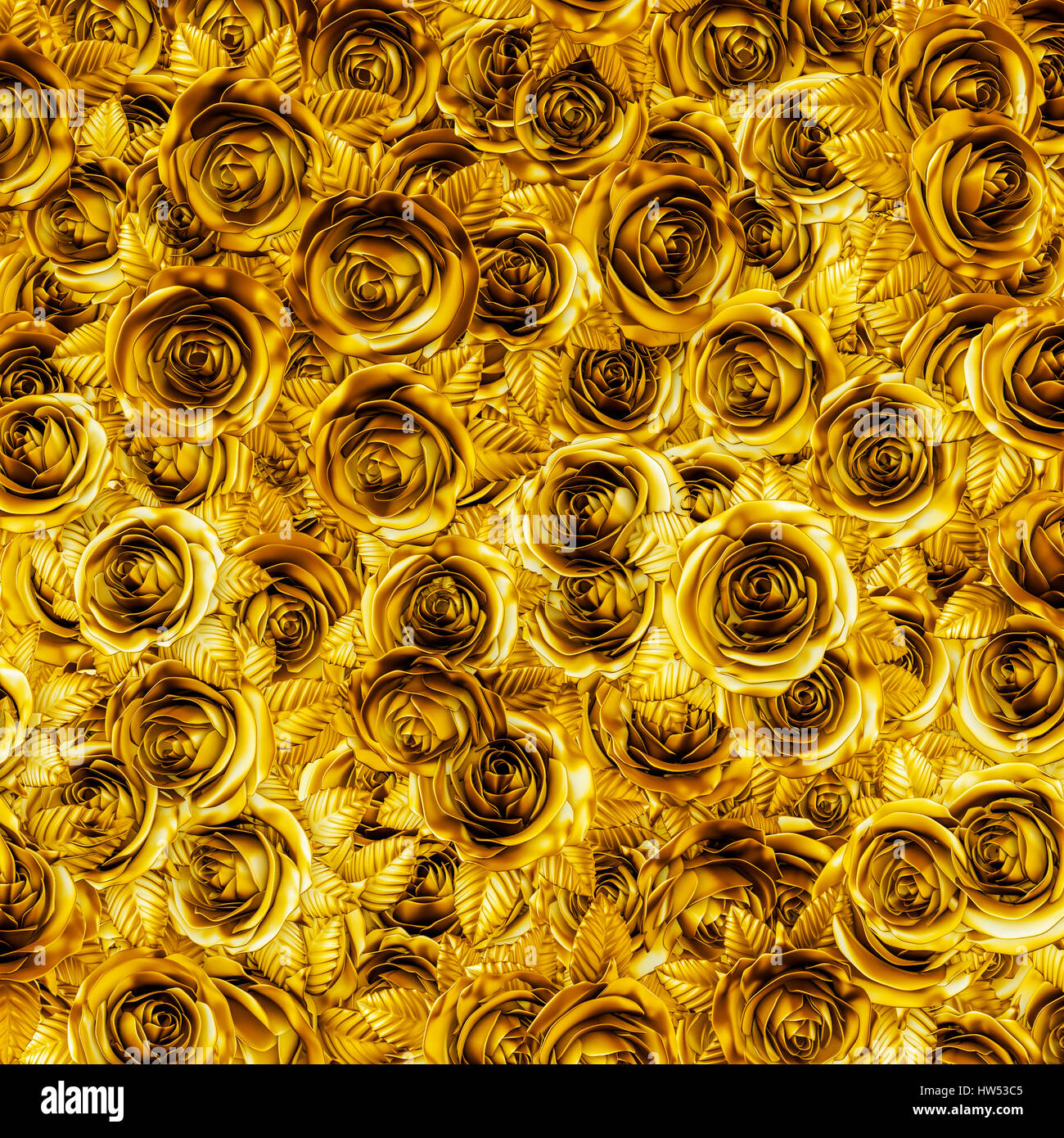 Golden roses background / 3D illustration of metallic gold roses Stock ...