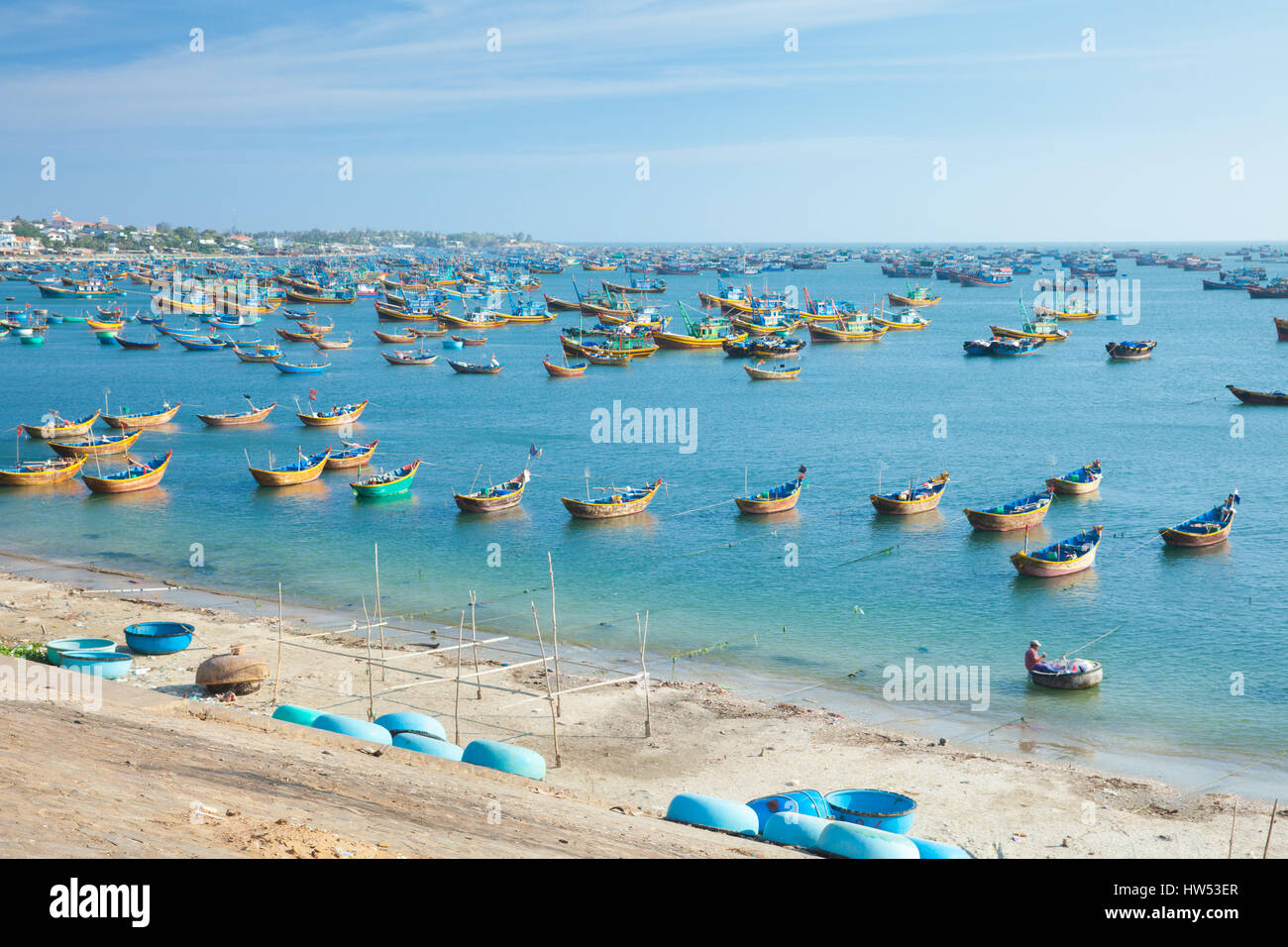 A lot of fishing boats near fisherman village in rural area of Mui Ne ...