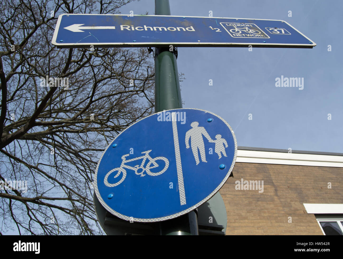 road signs showing london network cycle route to richmond with distance ...