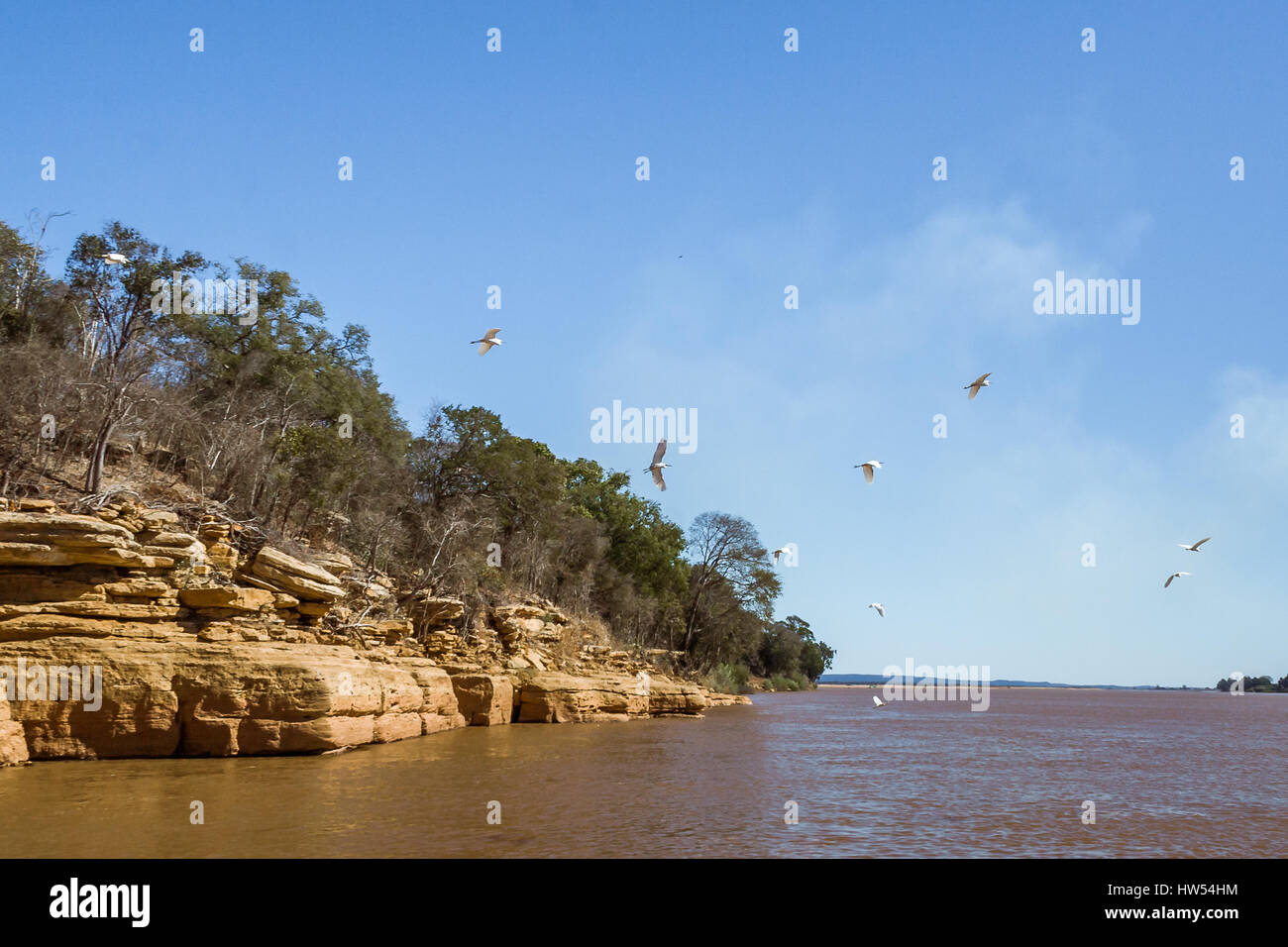 Limestone cliffs along the river Tsiribihina, west of Madagascar Stock ...