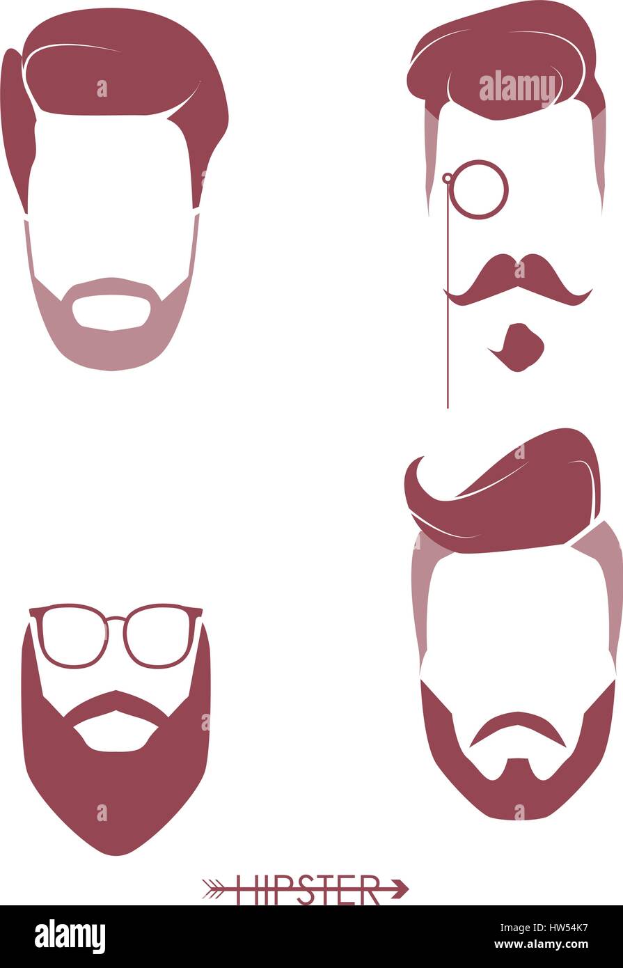Set Of Hipster Man Haircuts Beards Mustaches Simple Design For Logo