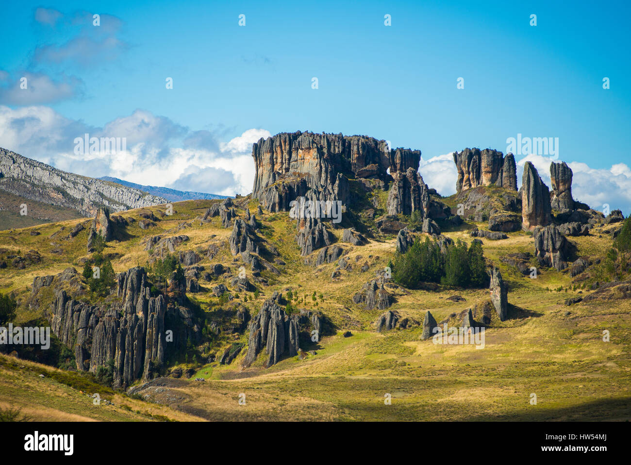 Rock formations at Cumbemayo with columns named Frailones ...