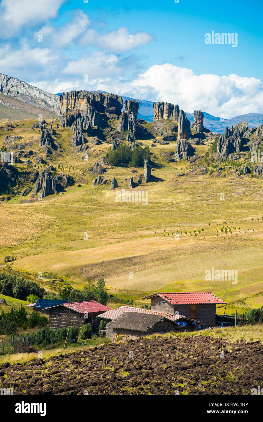 Small finca in Cumbemayo, columns named Frailones, archaeological site ...