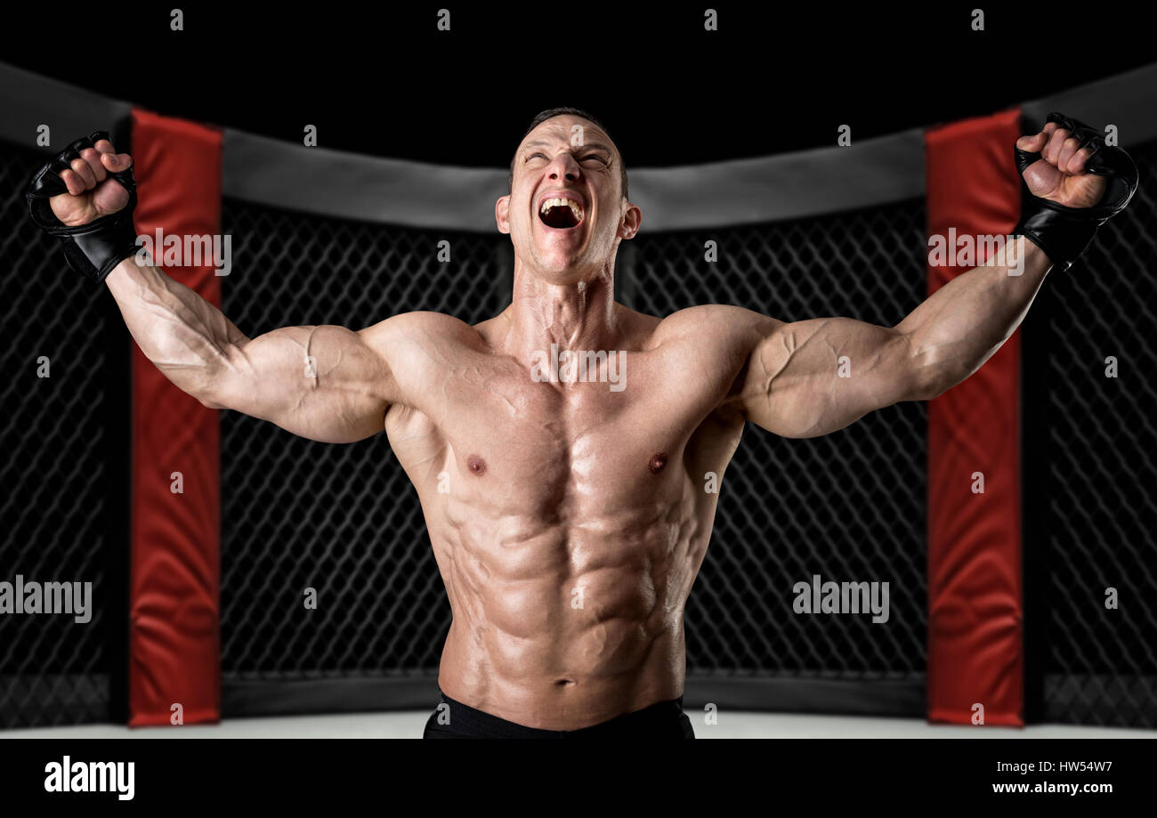 Strong Mixed Martial Arts fighter inside the cage Stock Photo - Alamy