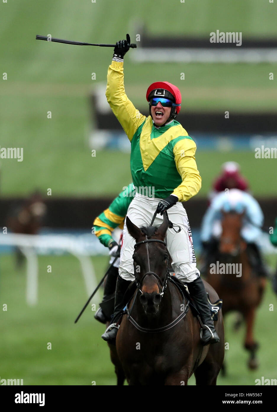 Jockey Robbie Power celebrates after his winning ride on Sizing John in ...