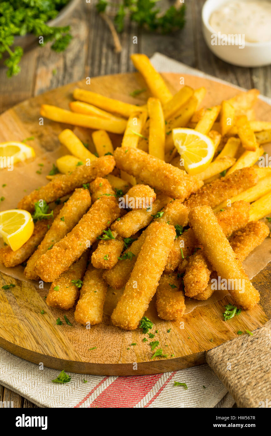 Deep Fried Fish Sticks with French Fries Ready to Eat Stock Photo - Alamy