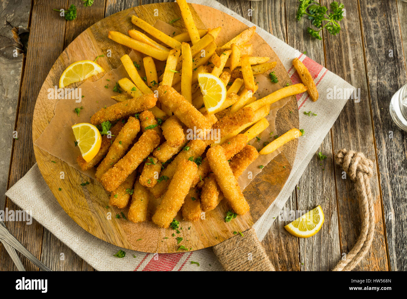 Deep Fried Fish Sticks with French Fries Ready to Eat Stock Photo - Alamy