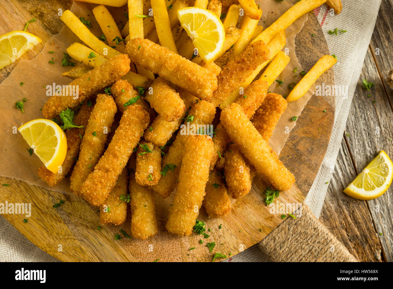 Deep Fried Fish Sticks with French Fries Ready to Eat Stock Photo - Alamy