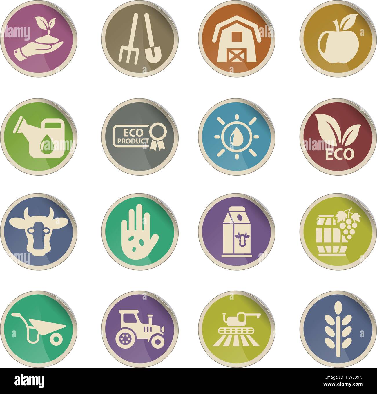 agricultural web icons on color paper labels Stock Vector Image & Art ...