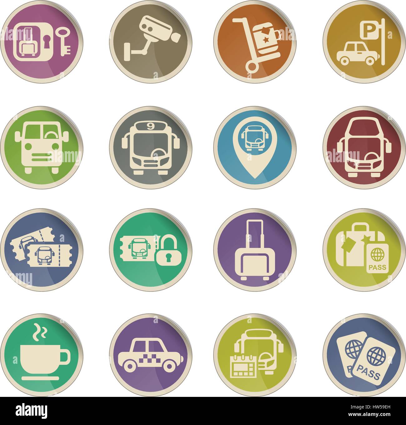 bus station web icons on color paper labels Stock Vector Image & Art ...