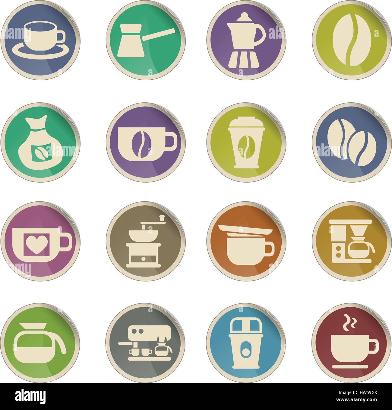 coffee web icons on color paper labels Stock Vector Image & Art - Alamy