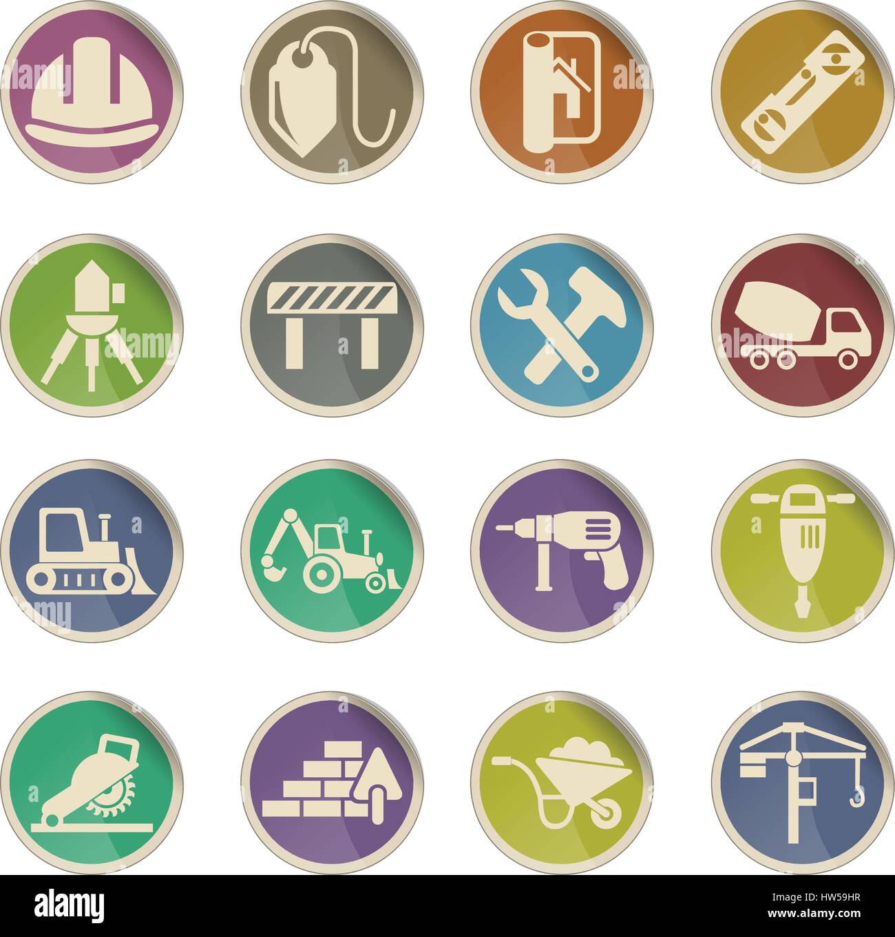 construction web icons on color paper labels Stock Vector Image & Art ...