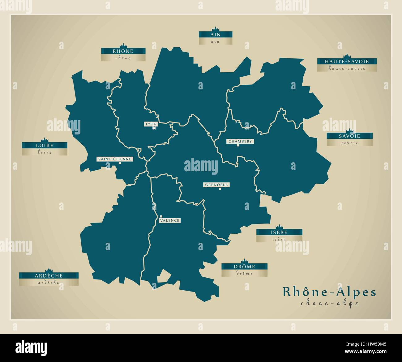 Rhone alpes map vector hi-res stock photography and images - Alamy