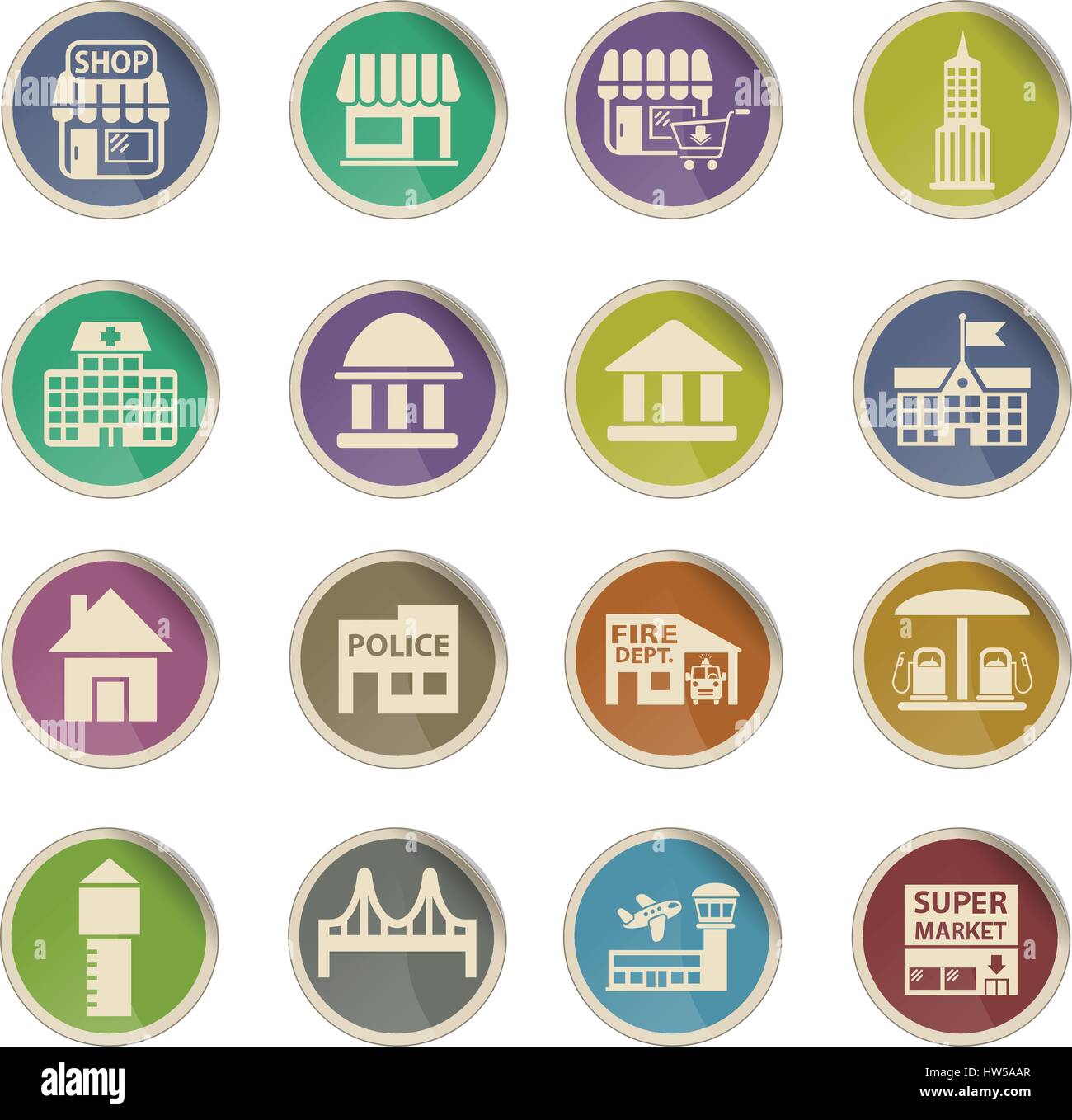 infrastructure web icons on color paper labels Stock Vector Image & Art ...