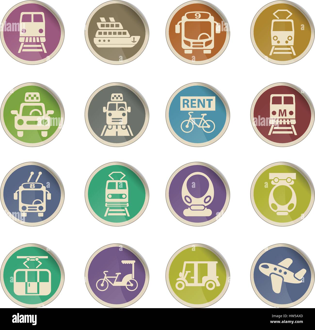 public transport web icons on color paper labels Stock Vector Image ...