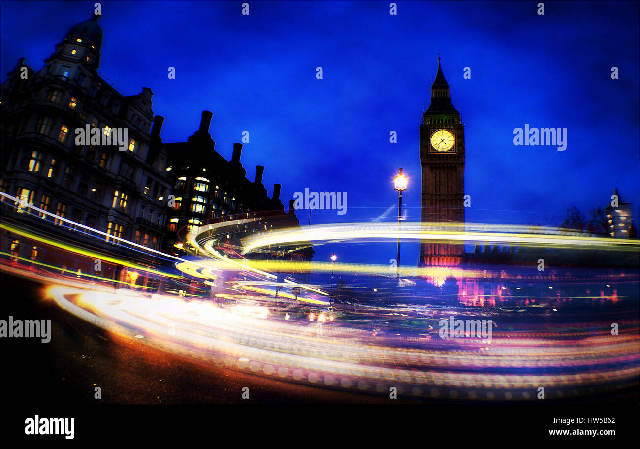 Light trails by Big Ben and Parliament Square, London, England, UK ...
