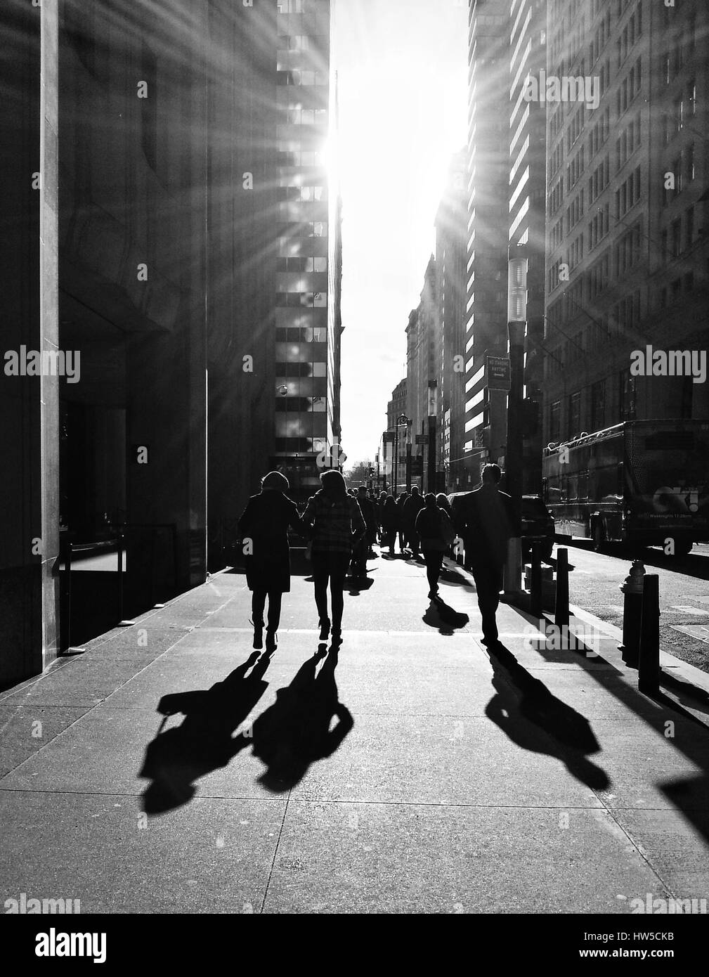 Pedestrians walking through city, Manhattan, New York, America, USA ...