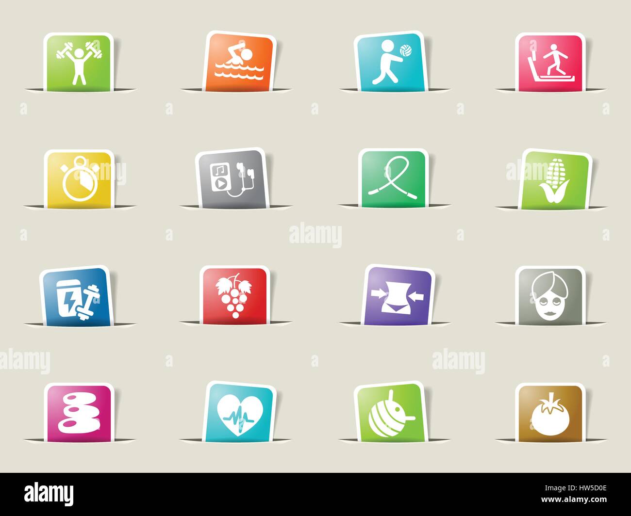 healthy lifestyle web icons on color paper bookmarks Stock Vector Image ...