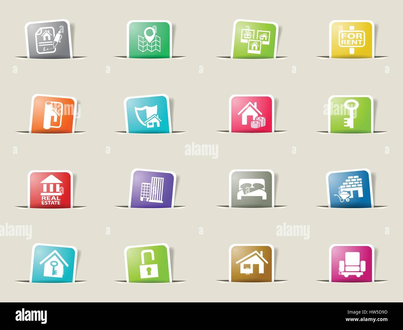 real estate web icons on color paper bookmarks Stock Vector Image & Art ...