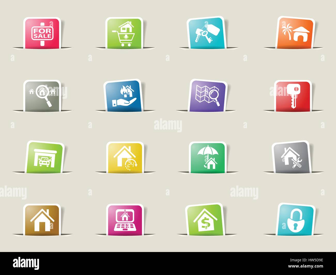 real estate web icons on color paper bookmarks Stock Vector Image & Art ...