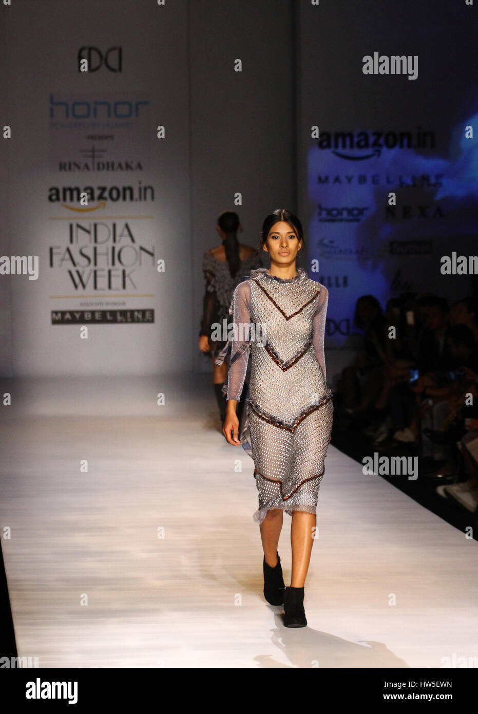 Delhi, India. 16th Mar, 2017. Model walks during Amazon India Fashion ...