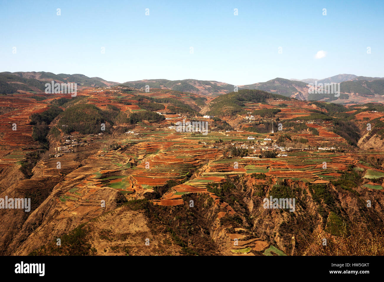 Panoramic view of chinese agriculture village landscape surrounded by ...