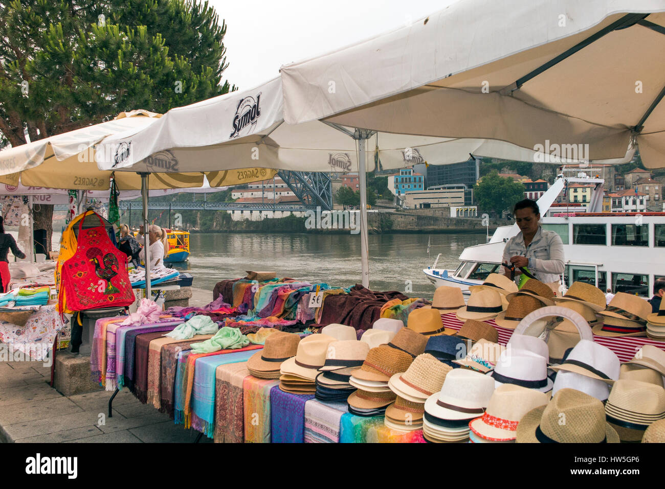 Souvenir stalls along Douro River Porto Portugal Stock Photo - Alamy