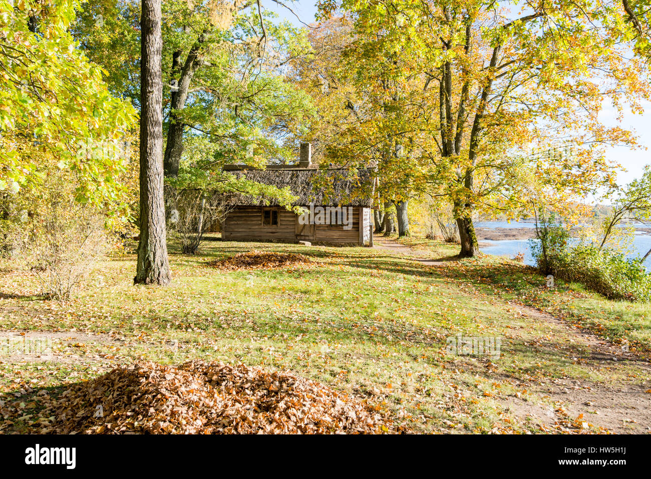 country house with oak trees in yellow autumn Stock Photo - Alamy