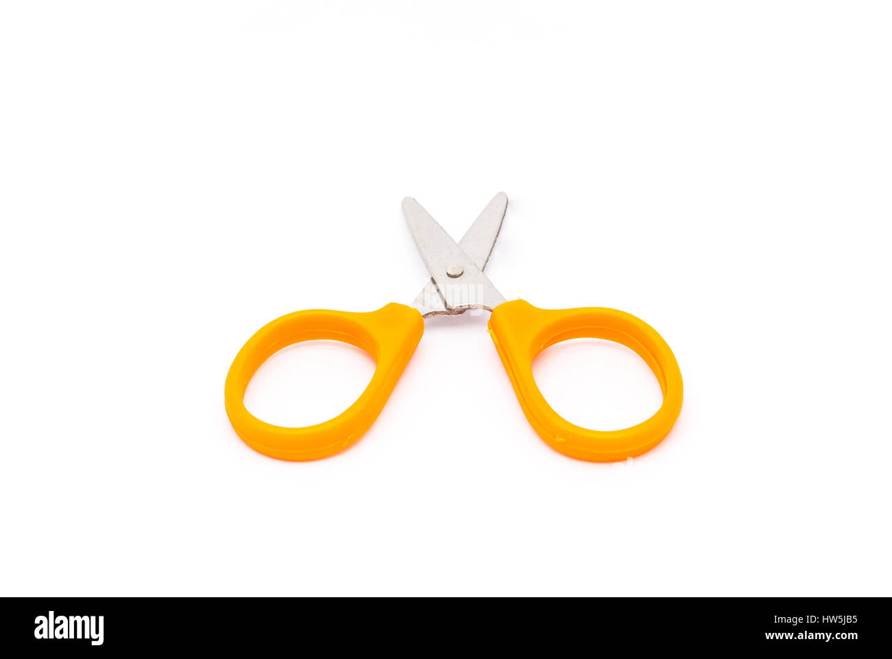 Closeup to Pair of Orange Scissors on White Background/ Isolated Stock ...