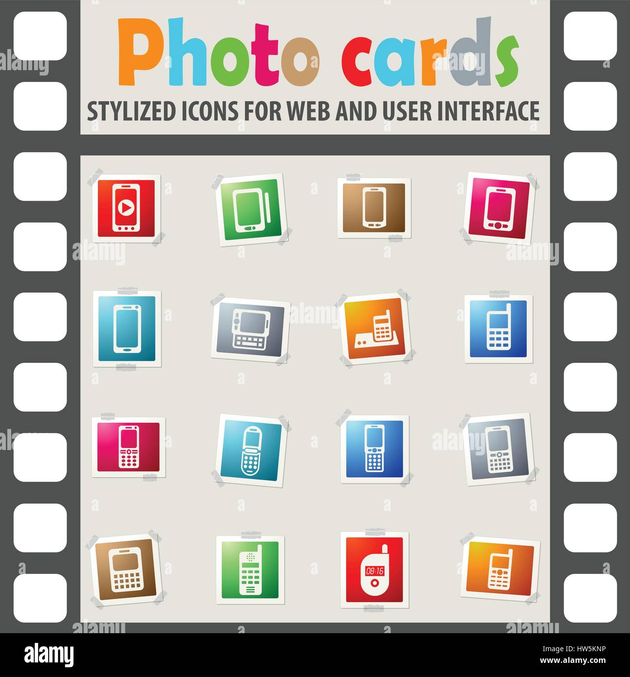 phones web icons on color photo cards for user interface Stock Vector ...