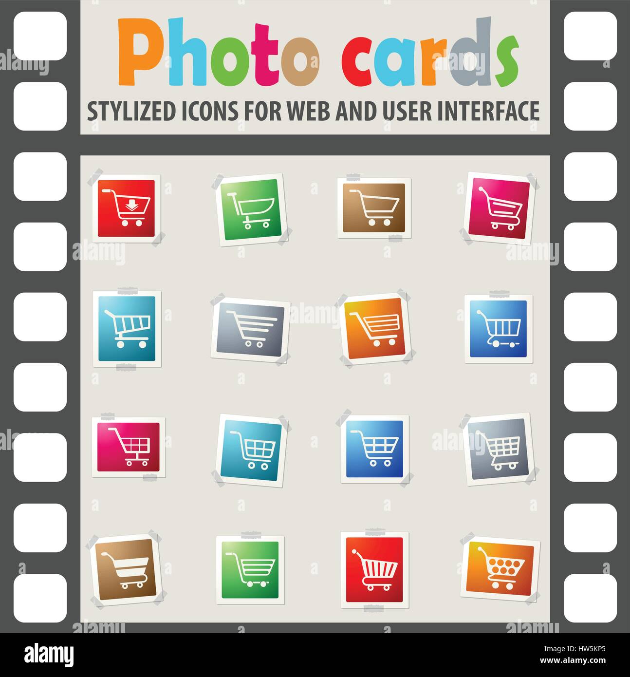 shopping cart web icons on color photo cards for user interface Stock ...