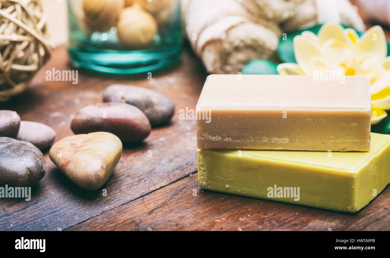 Natural handmade soap bars on wooden background Stock Photo - Alamy