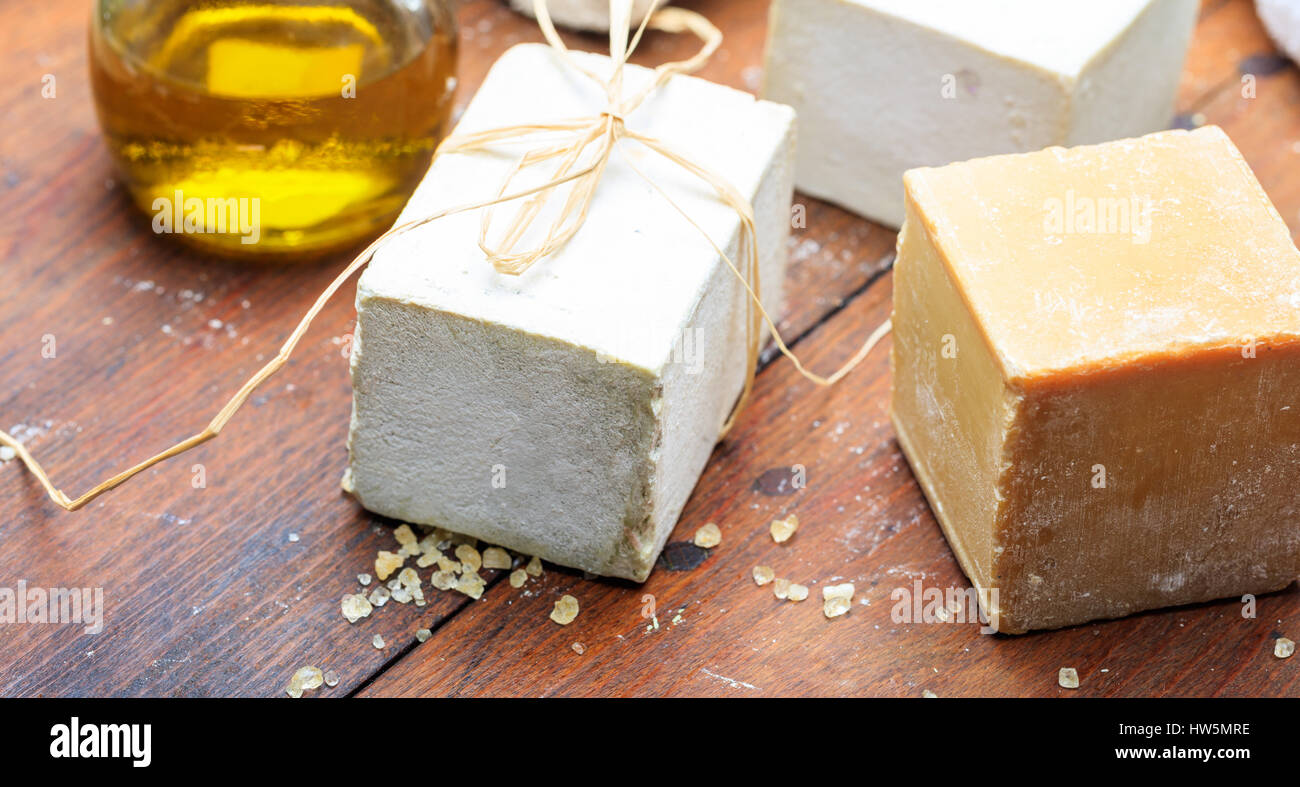 Natural handmade soap bars on wooden background Stock Photo - Alamy